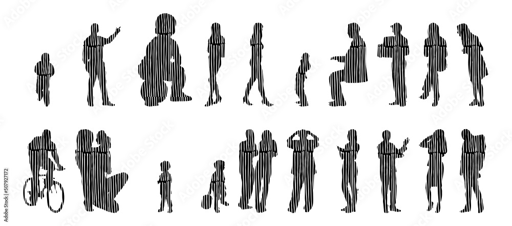 Vector illustration, Outline silhouettes of people, Contour drawing ...