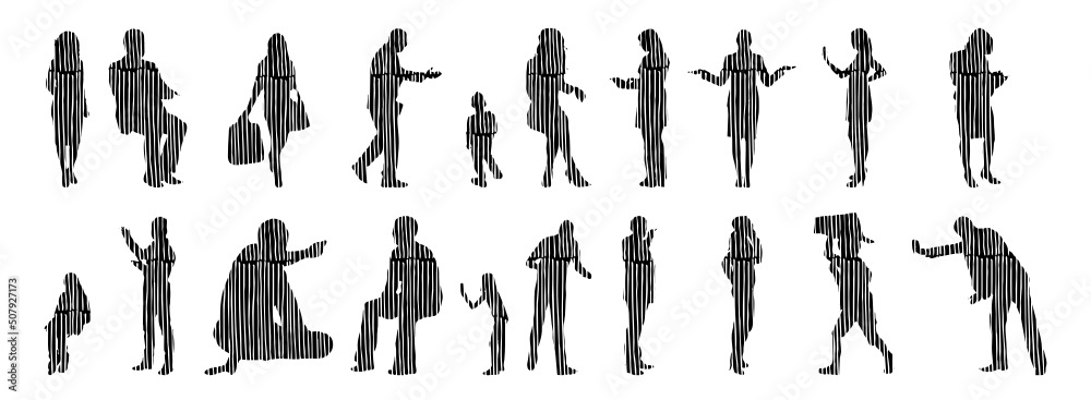 Vector illustration, Outline silhouettes of people, Contour drawing ...