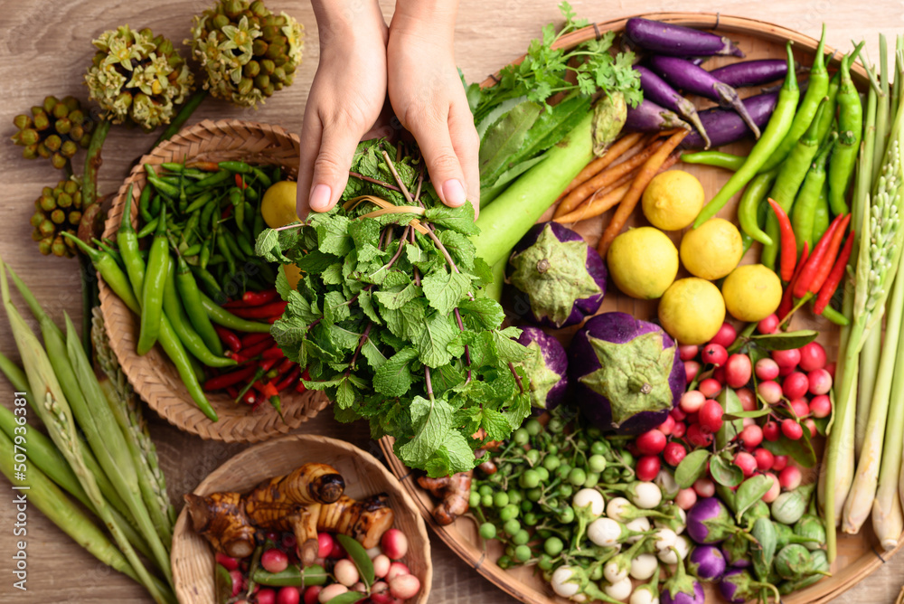 Organic Southeast Asian vegetables from local farmer market in Thailand ...