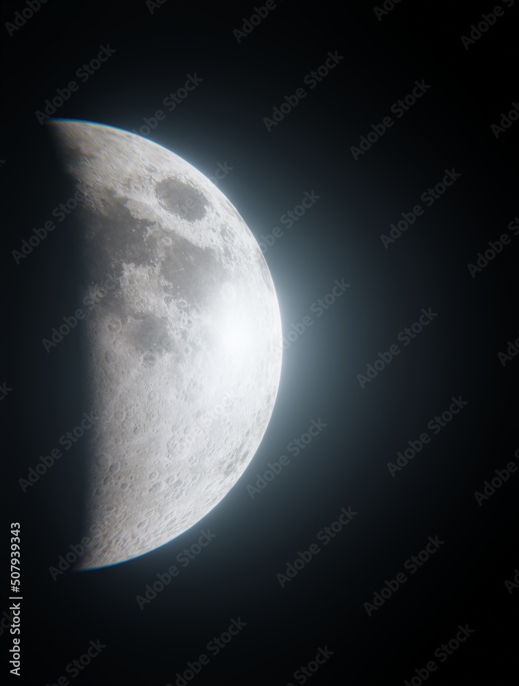 Panoramic cinematic view of the moon out in the space. Planet Moon in ...