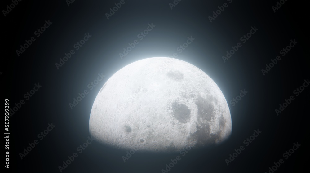 Panoramic cinematic view of the moon out in the space. Planet Moon in ...