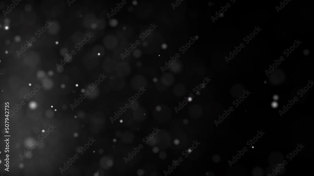 Abstract loop dust particles glow floating to top right on black ...