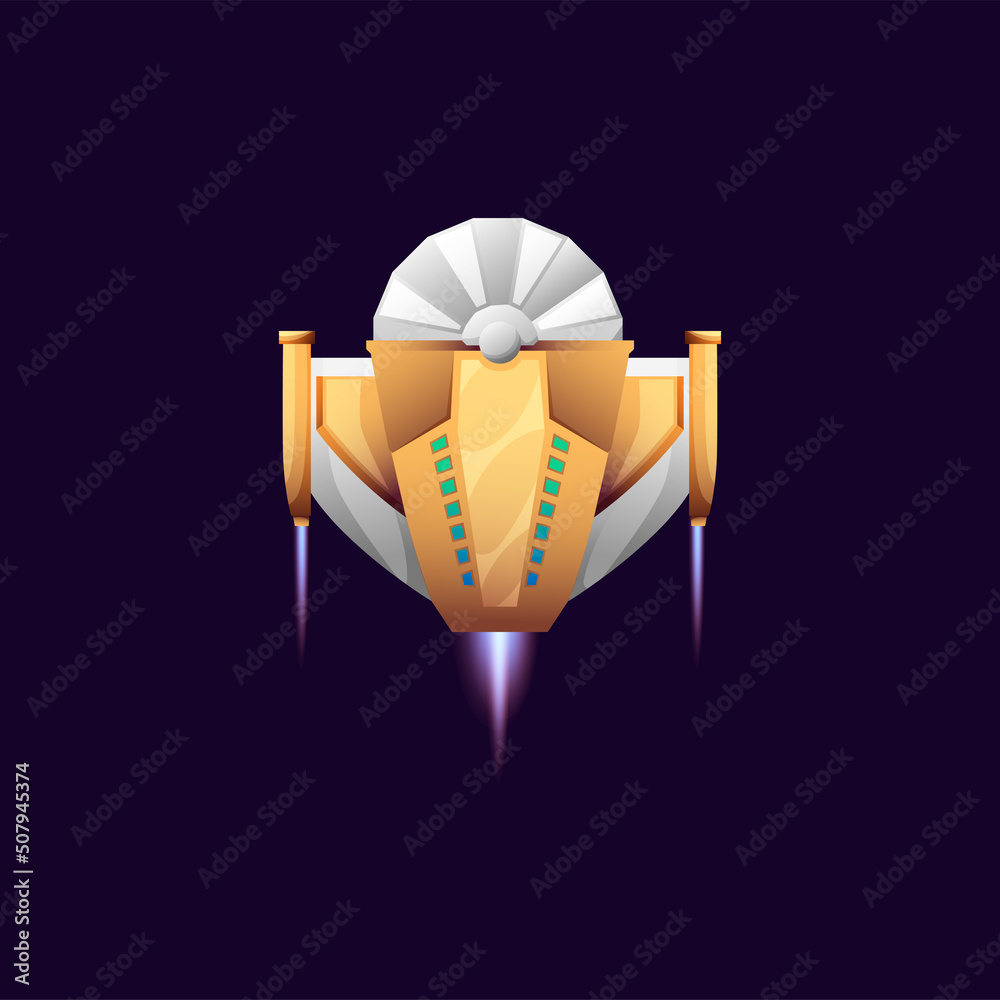 Cartoon galaxy space ship booster flaming rocket on start isolated ...
