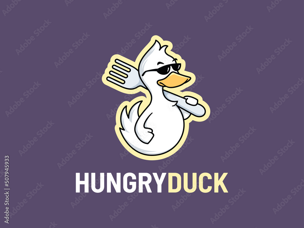 duck cute cartoon with fork. food logo mascot Stock Vector | Adobe Stock