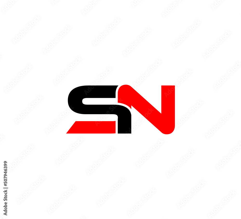 Vector Simple Clean Modern Style Black and Red Initial logo Letters SN ...