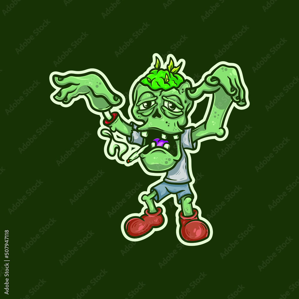 Creepy Pale Zombie Smoking a Weed Joint Stock Vector | Adobe Stock