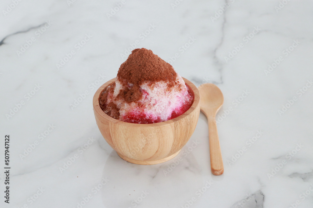 crushed ice Or shaved ice with sweet red water and sweetened condensed ...
