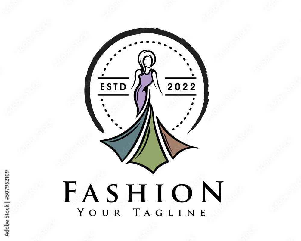 women beauty dress fashion tailor designer drawn art vintage logo ...