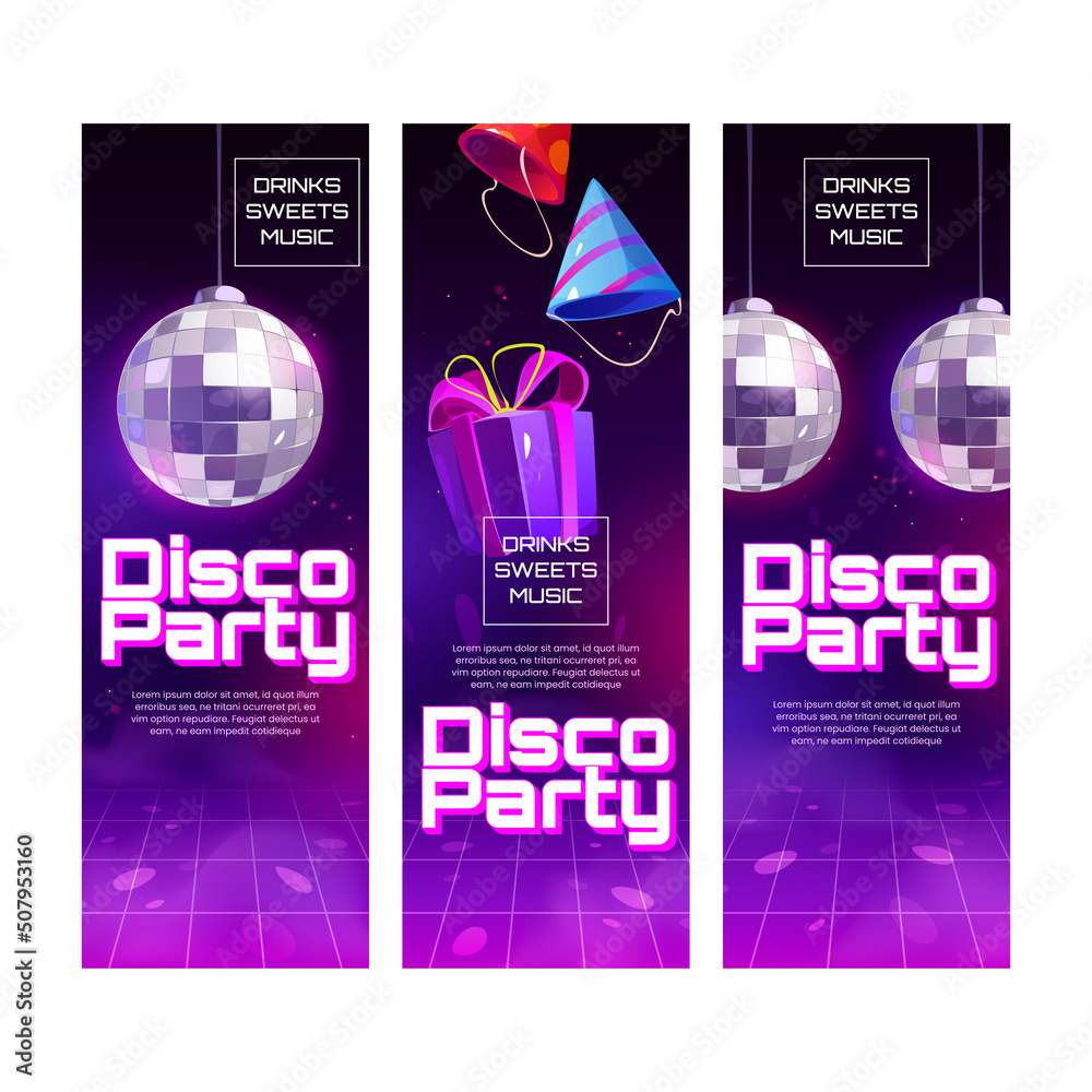 Disco party posters. Invitation flyers for celebration happy birthday ...
