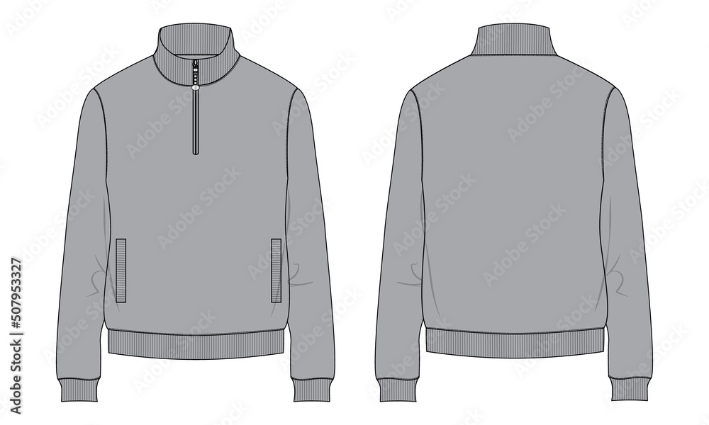 Long sleeve with Short zip fleece jacket overall technical fashion Flat ...