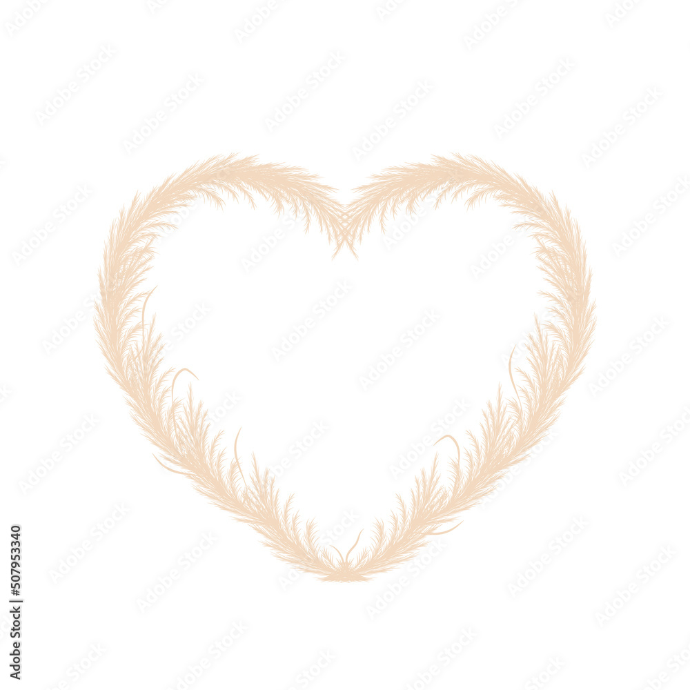 Heart Shaped Frame With Dry Pampas Grass Wreath Of Beige Cortaderia In