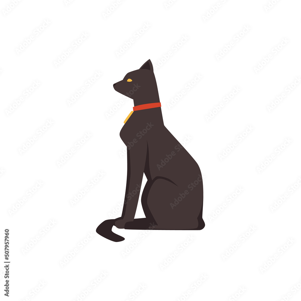 Deity Egyptian cat goddess, flat vector illustration isolated on white ...