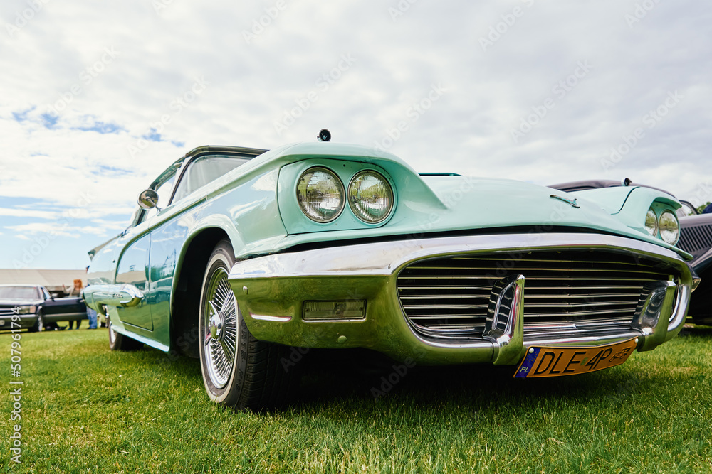 Turquoise Ford Thunderbird at vintage car show, American classic retro ...