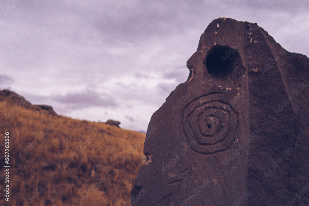 Megalithic standing stones with petroghliphs, burial mound of Zorats ...