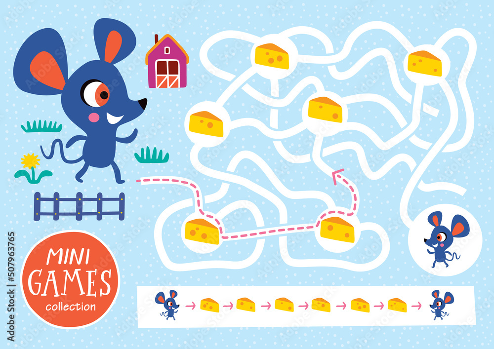 Funny maze for children. Feed the mouse. Mini games collections. Stock ...