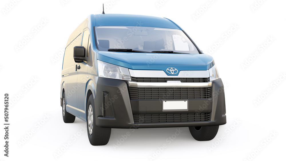 Tokyo, Japan. April 12, 2022: Toyota Hiace. Blue commercial van for ...