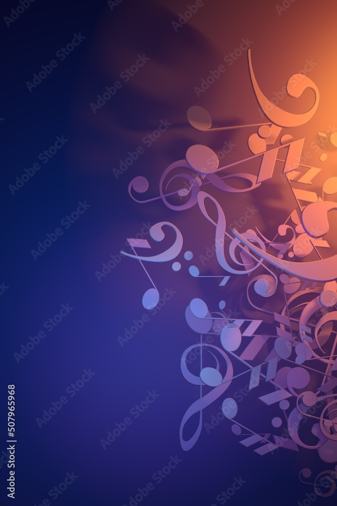 Flying music notes. Abstract background structure. Chaotic falling ...