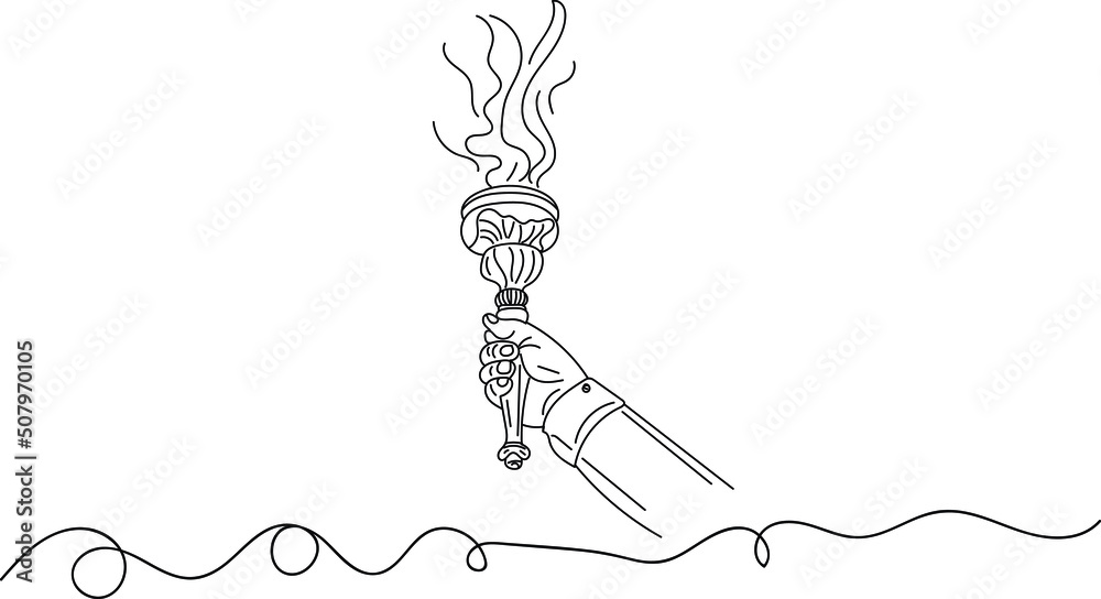Sketch drawing of Hand holding revolution burning torch, Burning torch ...