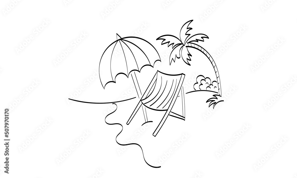 Summer Beach Coloring Page. Palm Tree Line Drawing. Beach Palm tree ...