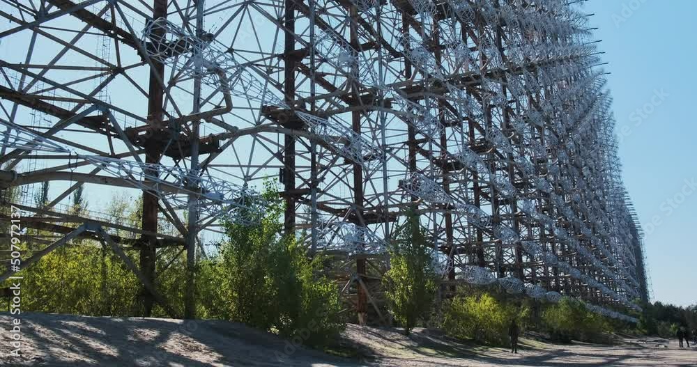 giant wall of metal military antennas of the USSR, a radar arc, an ...