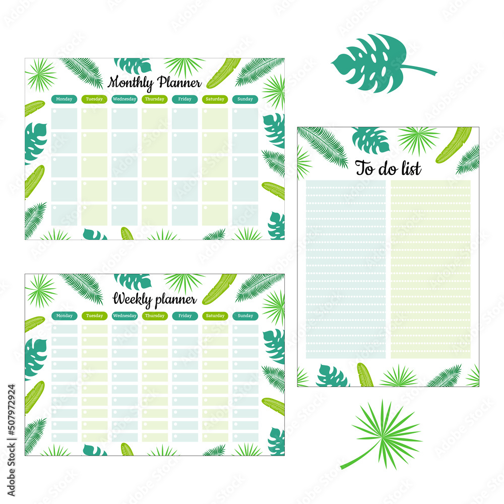 Planning set: Monthly, weekly and to-do list planner template with ...