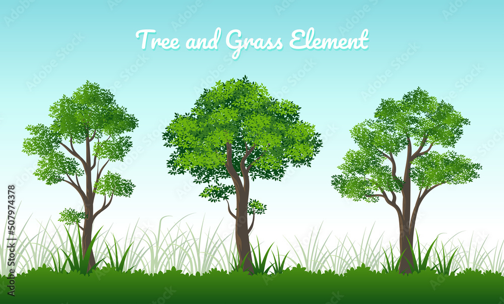 Trees and grass vector element cartoon illustration Stock Vector ...