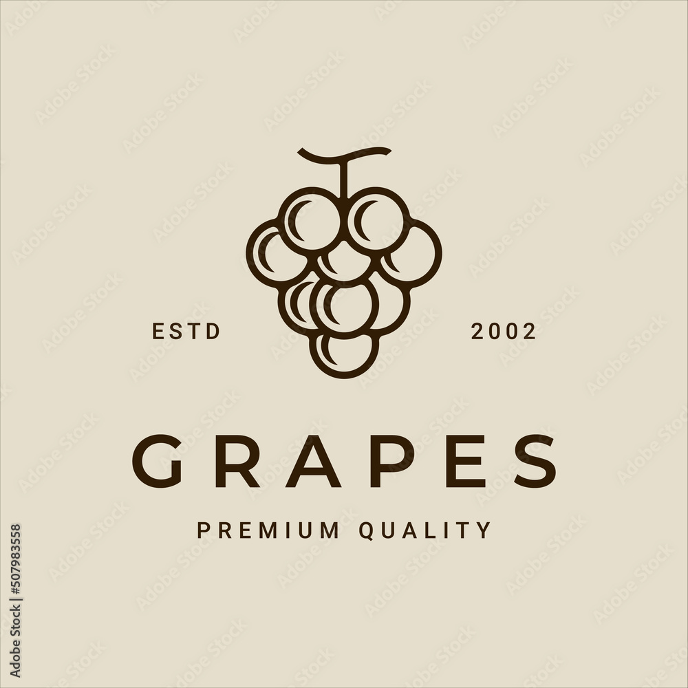 grapes logo line art vintage vector illustration template icon graphic ...
