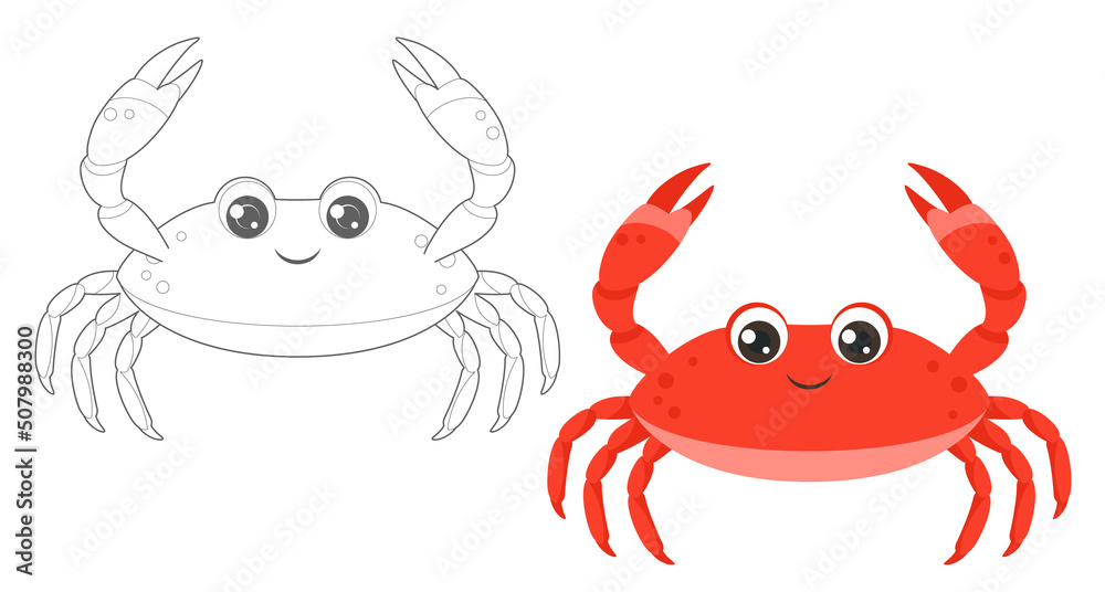 Coloring page outline of cartoon crab. Coloring book for children ...