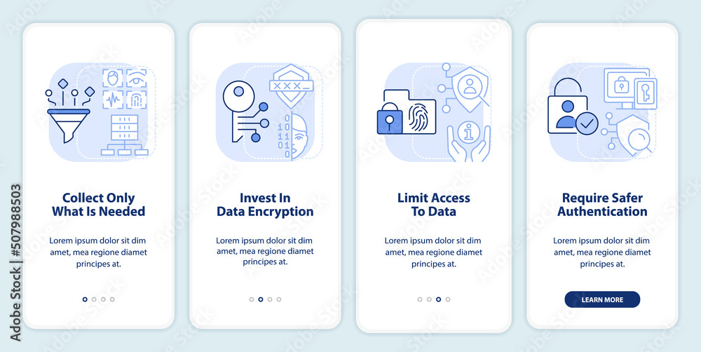 Winning customer trust light blue onboarding mobile app screen ...