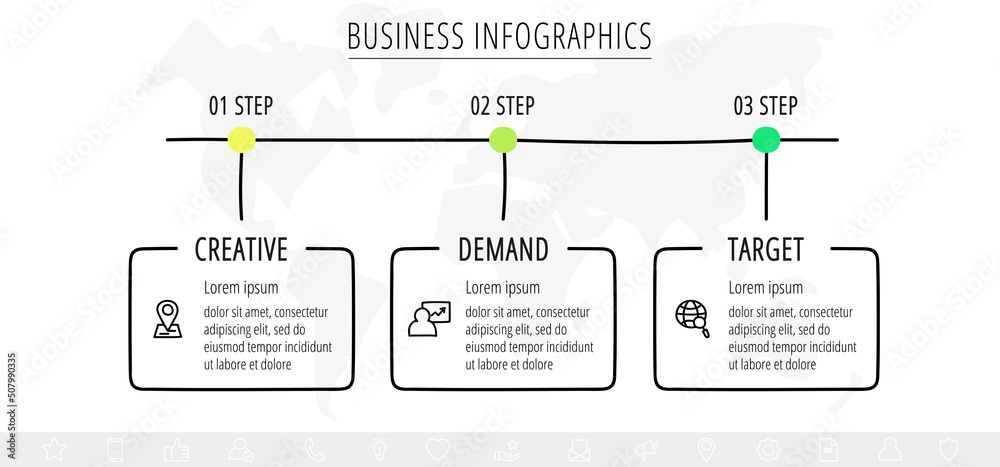 Vector line infographics with 3 rectangles. Business concept graphic ...