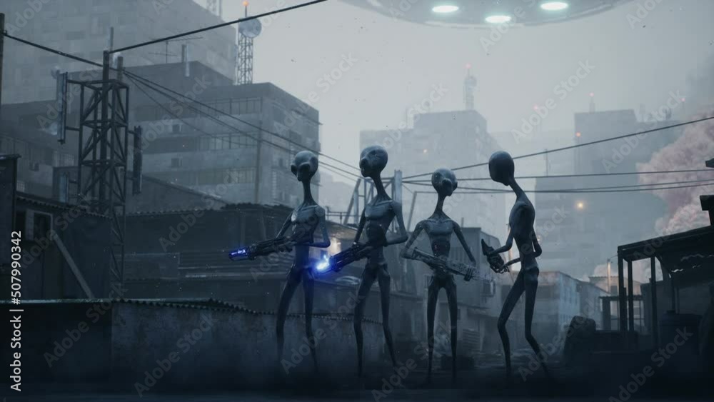 Aliens from deep space with fantastic weapons take over the planet ...