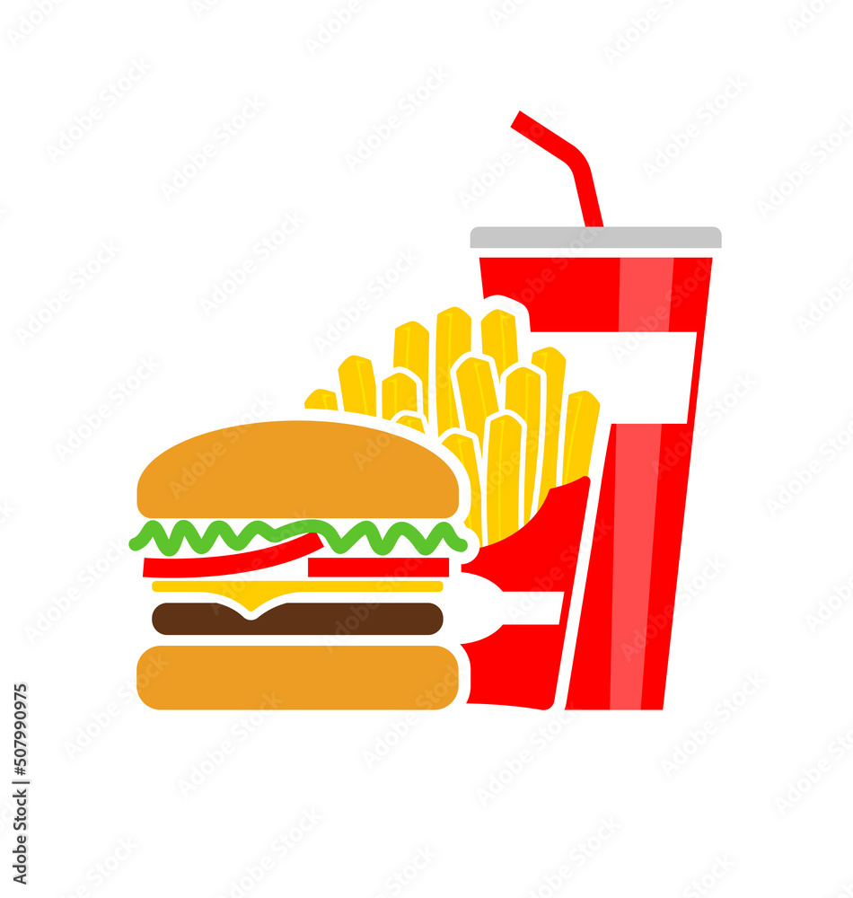 simple classic burger fries and drink icons Stock Vector | Adobe Stock