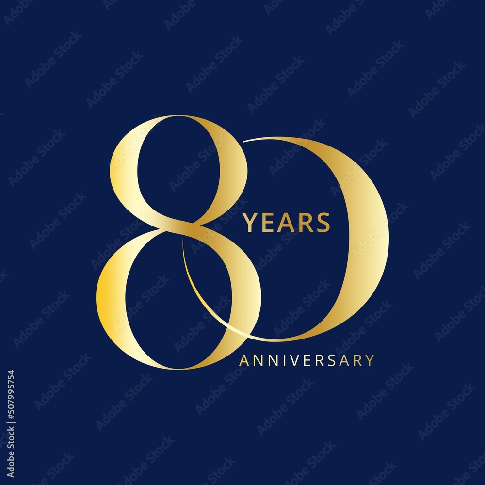 80 Year Anniversary Logo, Golden Color, Vector Template Design element ...