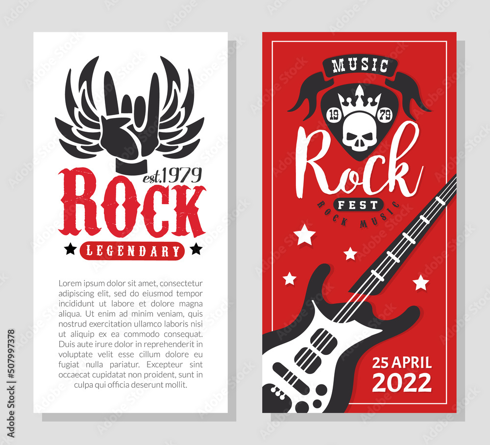 Rock Music Festival Vertical Banner with Electric Guitar and Sign of ...