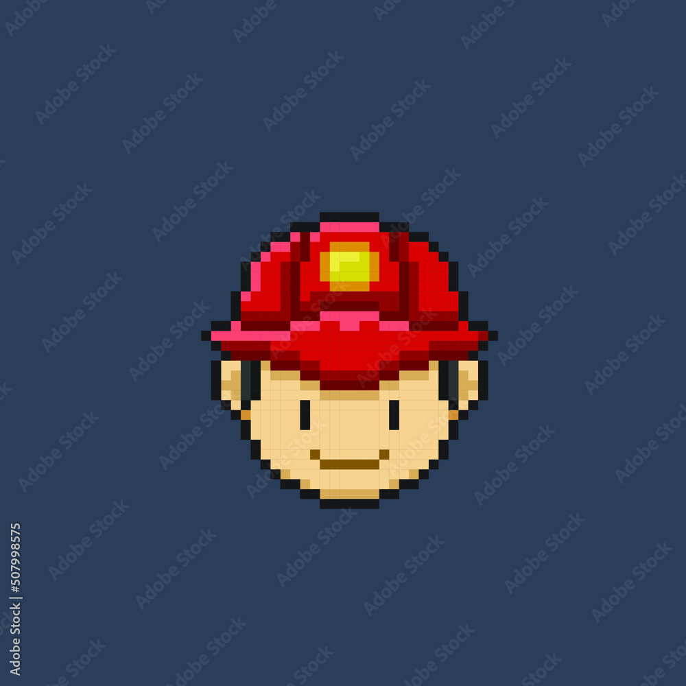 fire fighter head in pixel art style Stock Vector | Adobe Stock
