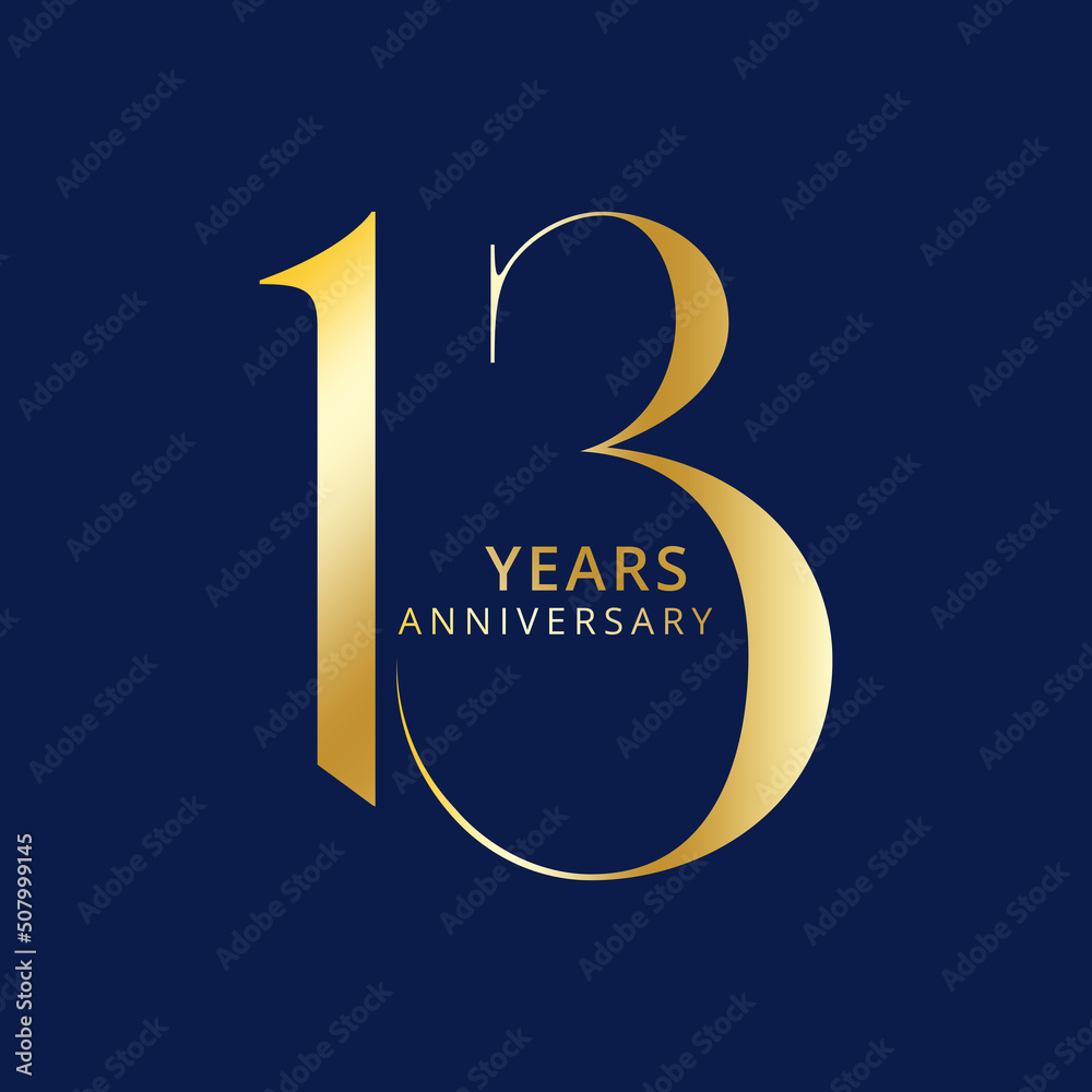13 Year Anniversary Logo, 13th birthday, Golden Color, Vector Template ...