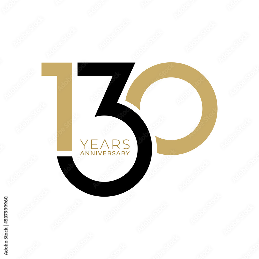 130 Years Anniversary Logo, Golden Color, Vector Template Design ...