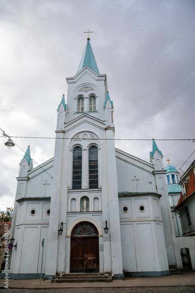 Riga, Latvia, 14 October 2021: White Roman Catholic Our Lady of Sorrows ...