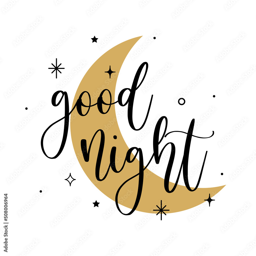 Vector illustration of Good Night handwritten modern brush lettering ...