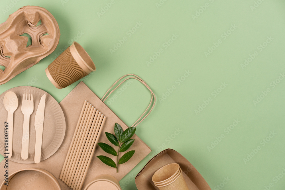 Sustainable food packaging concept - kraft paper food cups, containers ...