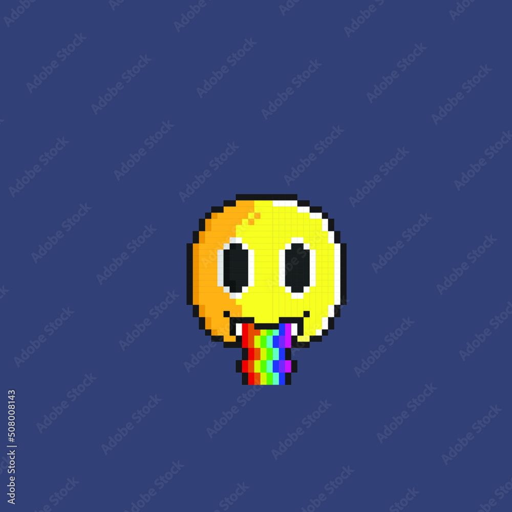 smile head with rainbow vomit in pixel art style Stock Vector | Adobe Stock