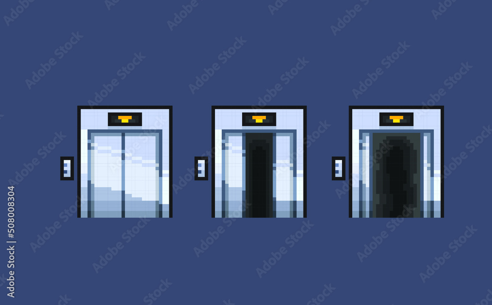 open and close lift for animation in pixel art style Stock Vector ...