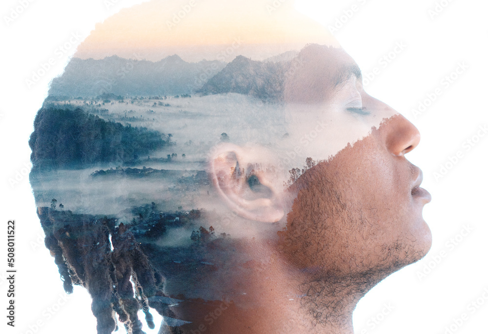 An image of a landscape combined with a portrait Stock Photo | Adobe Stock