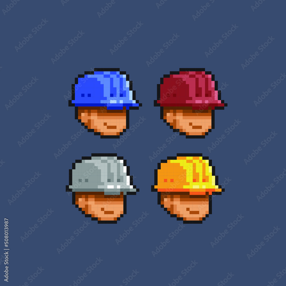 worker head with different helm color in pixel art style Stock Vector ...