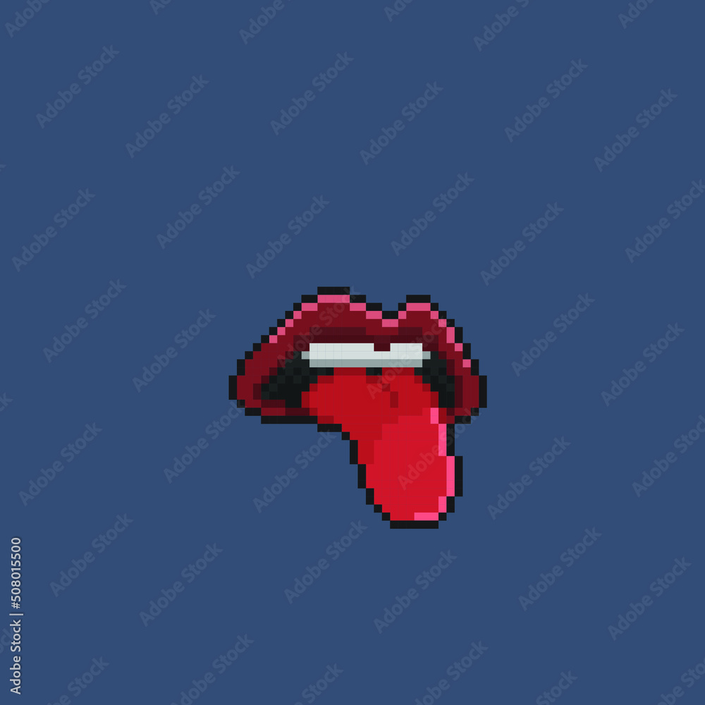 mouth with sticking tongue out in pixel art style Stock Vector | Adobe ...