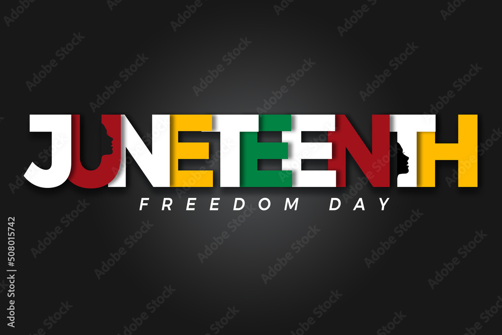 Juneteenth freedom day overlapping typography text over black ...