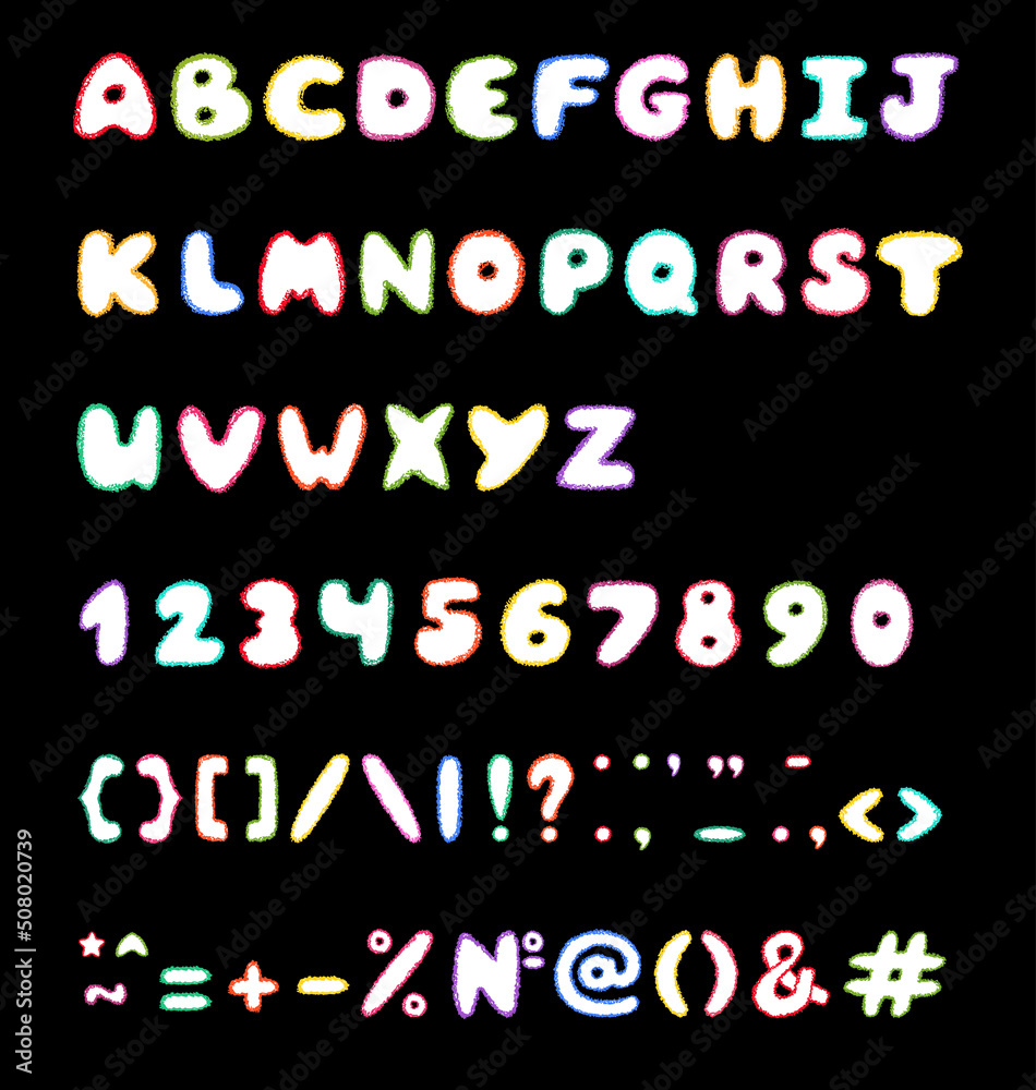 Chalk font. Crayons alphabet set. Chalk numbers, crayon signs ...