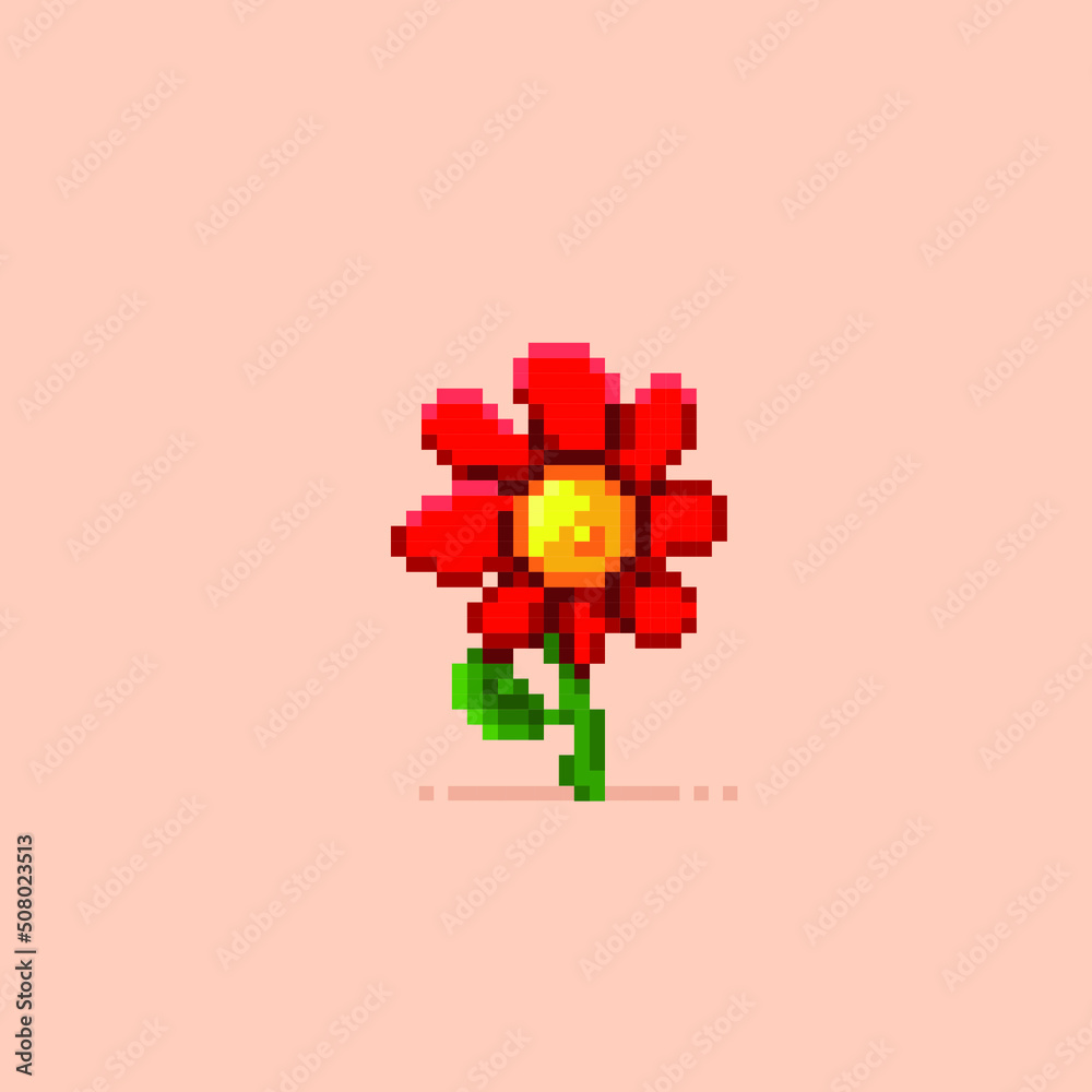 red flower in pixel art style Stock Vector | Adobe Stock