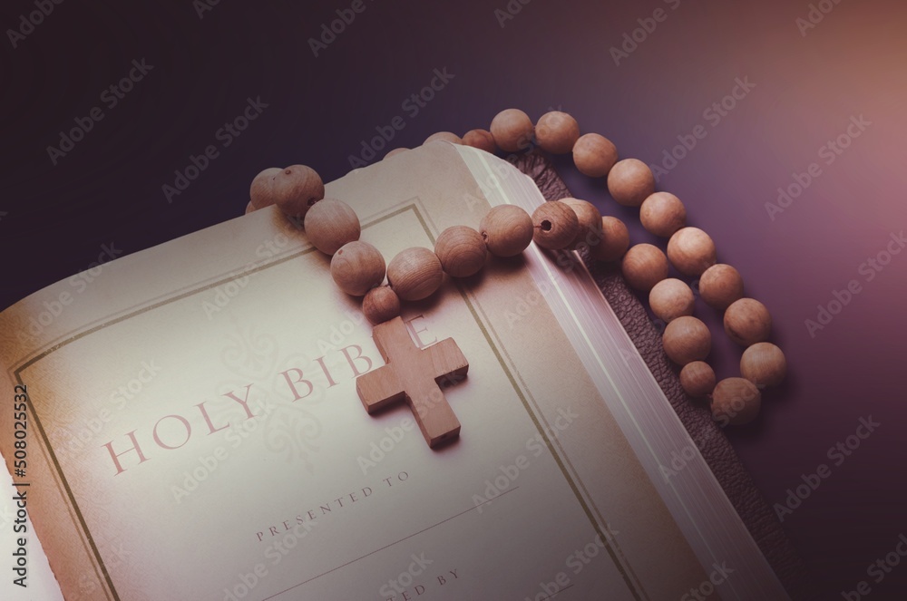 Open Bible with letters for the words of Jesus Christ, opened to the ...
