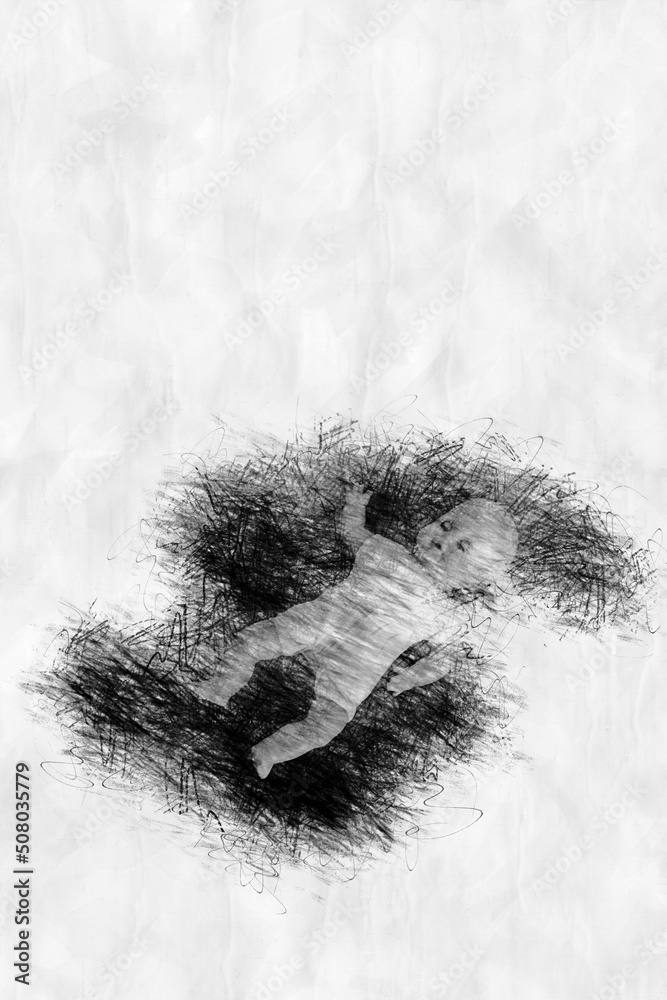 Old Doll Lying On Floor In Pencil Drawing Style Stock Illustration Adobe Stock